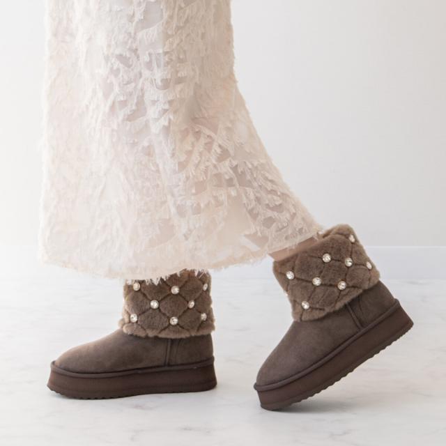 ブリジット バーキン（Bridget Birkin）/25秋冬新作◆Bridget Birkin◆4cmヒール◆キルティングビジュームートンブーツ