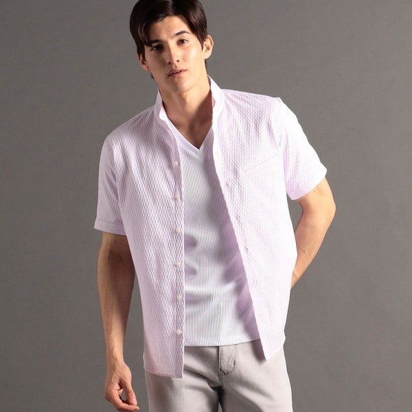 ムッシュニコル（MONSIEUR NICOLE）/ヘリンボンジャカード スタンドカラーシャツ