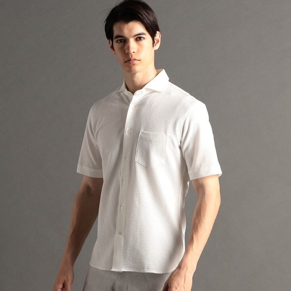 ムッシュニコルエクストラ（MONSIEUR NICOLE ex/tra）/サッカーニット カッタウェイカラー半袖シャツ