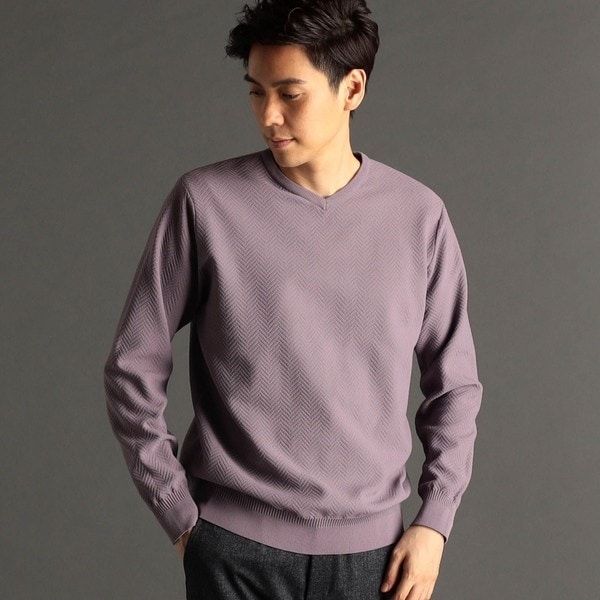 ムッシュニコル（MONSIEUR NICOLE）/ヘリンボンジャカード Vネックニット