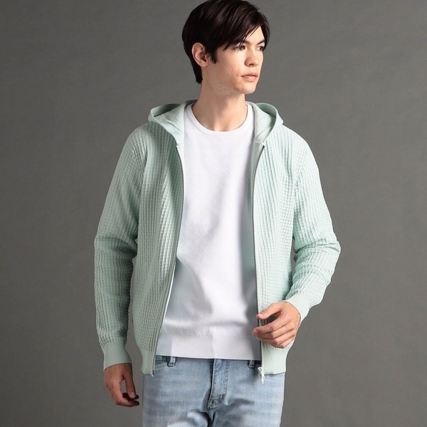 ムッシュニコルエクストラ（MONSIEUR NICOLE ex/tra）/【ex/tra】ブロックパターンニット フーディブルゾン