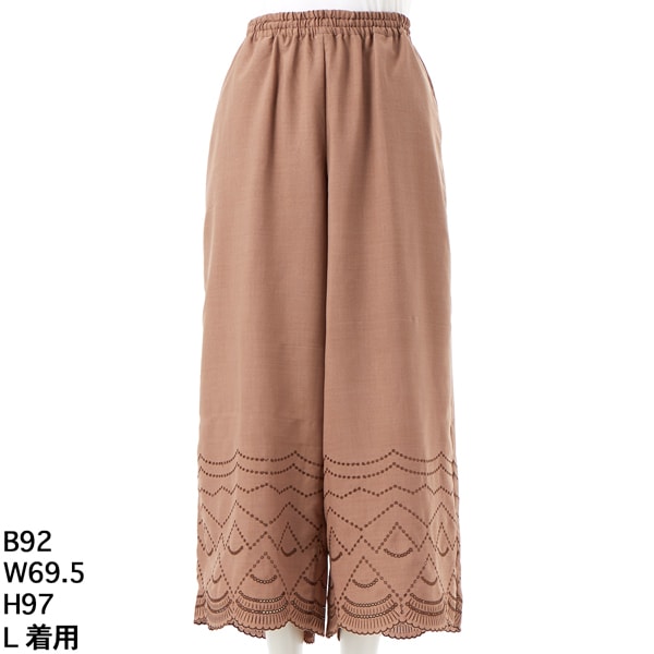 グリーンノート（gree*n[nout]）/スカラップ刺繍ワイドパンツ 【グリーンノート】【大きいサイズ】【レディース】【L・LL号】