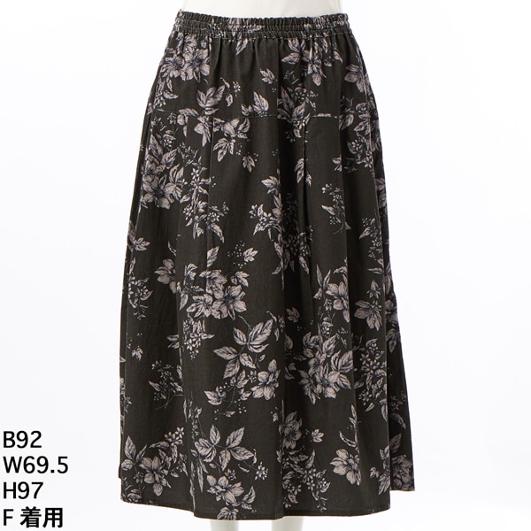 グリーンノート（gree*n[nout]）/コーデュロイフラワープリントスカート【グリーンノート】【大きいサイズ】【レディース】【F号】