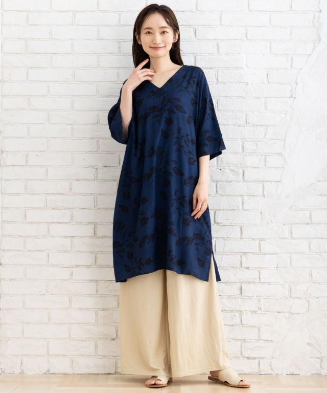 サブ ストリート（sab street）/【大きいサイズ】 9号・15号(M・3L) リーフストライプVネックワンピース