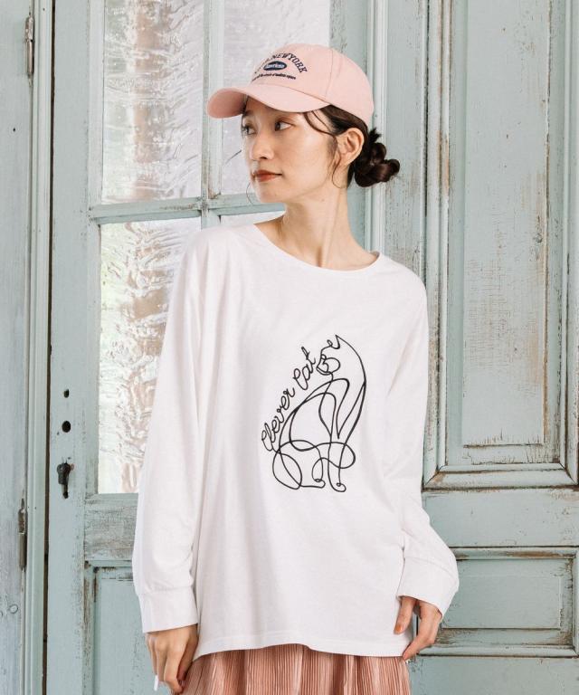 サブ ストリート（sab street）/【大きいサイズ】 21号(6L〜) ワンストロークキャットエンブロイダリーカットソー