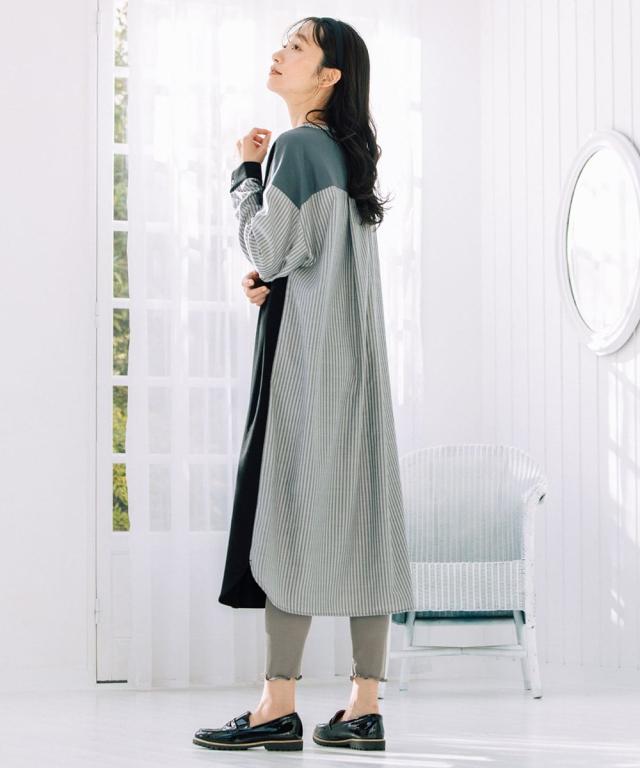 サブストリート（sab street）/【大きいサイズ】 21号(6L〜) FONTLAB ストライプコンビポンチワンピース