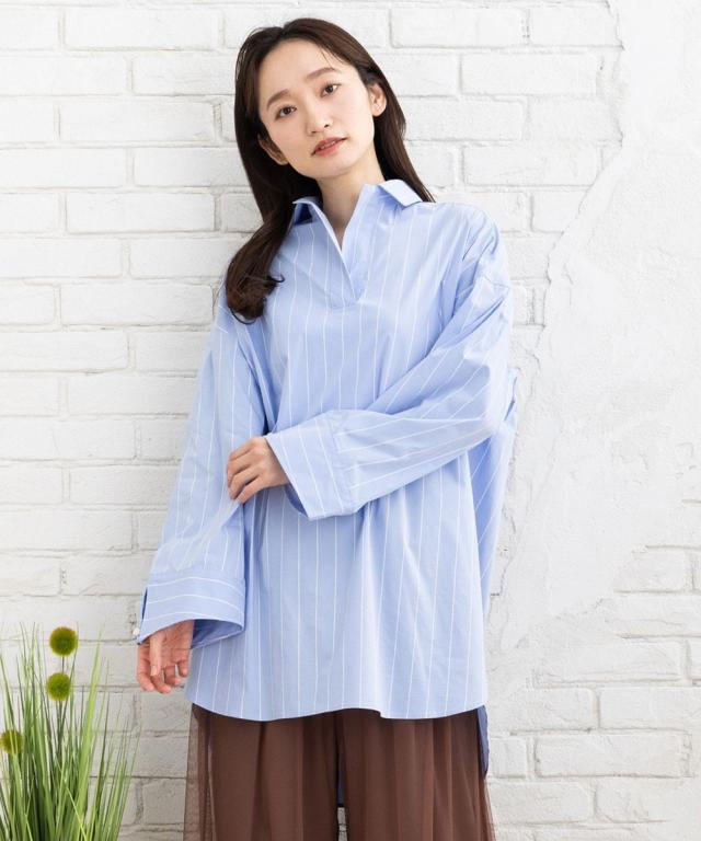 サブストリート（sab street）/【大きいサイズ】 15号(3L) FONTLAB パステルストライプスキッパーシャツ