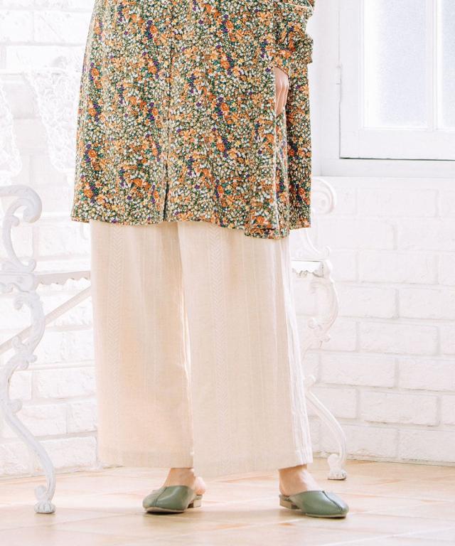 サブストリート（sab street）/【大きいサイズ】 9号・15号 INDESIGN エンブロイダリーコットンリネンワイドパンツ