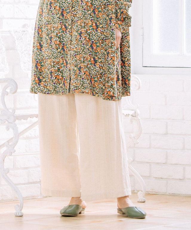 サブストリート（sab street）/【大きいサイズ】 21号(6L〜) INDESIGN エンブロイダリーコットンリネンワイドパンツ