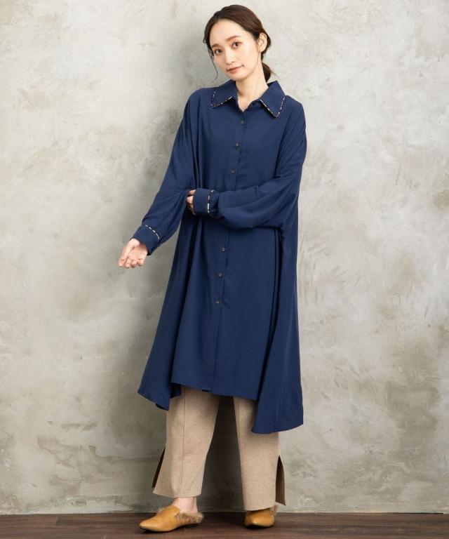 サブストリート（sab street）/21号(6L〜) MAT FASHION ヒョウ柄パイピングコードシャツワンピース