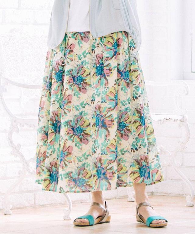 サブストリート（sab street）/【大きいサイズ】 9号・15号(M・3L) INDESIGN 水彩フラワープリントスカート