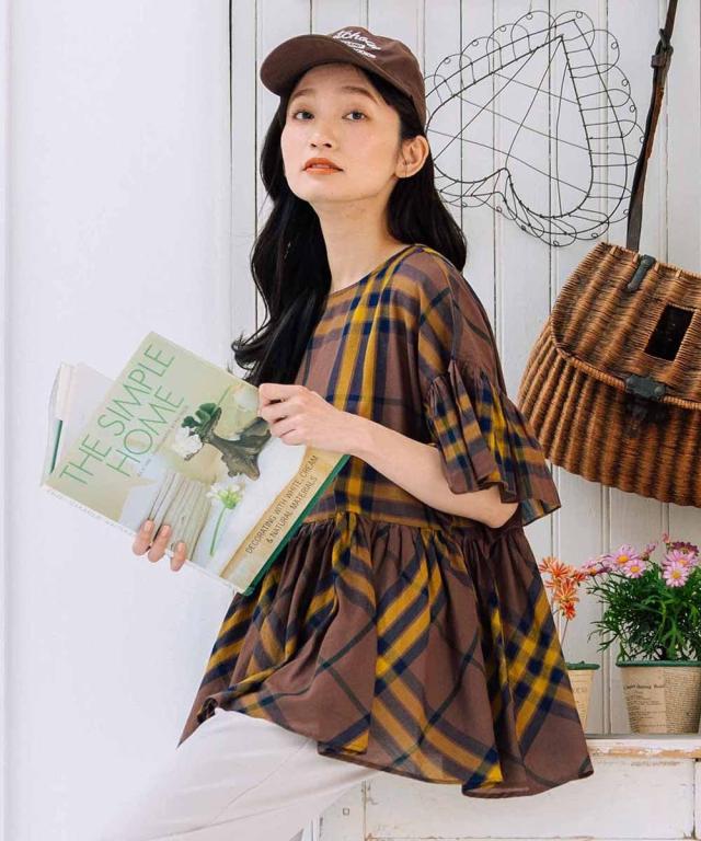 サブストリート（sab street）/【大きいサイズ】 15号(3L) INDESIGN チェックフリルペプラムブラウス