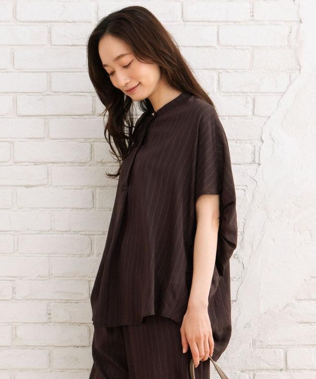 サブストリート（sab street）/21号(6L〜) FONTLAB ダブルストライプギャザーブラウス