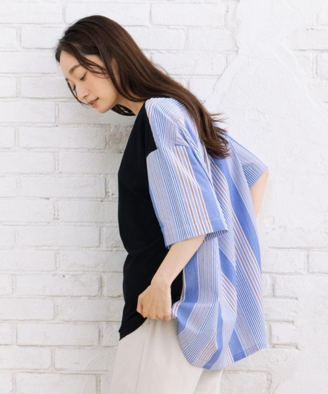 サブストリート（sab street）/21号(6L〜) FONTLAB 布帛コンビTシャツ