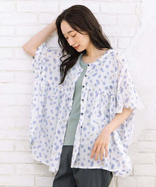 サブストリート（sab street）/【大きいサイズ】21号(6L〜) カモメ×水彩ドットプリント2wayブラウス