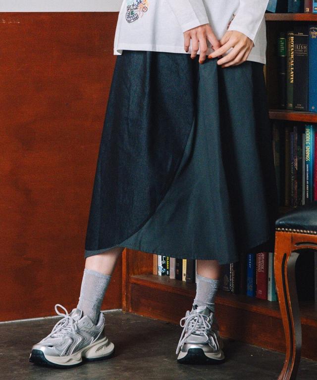 サブストリート（sab street）/【大きいサイズ】21号(6L〜) FONTLAB ライトデニムドッキングバルーンスカート