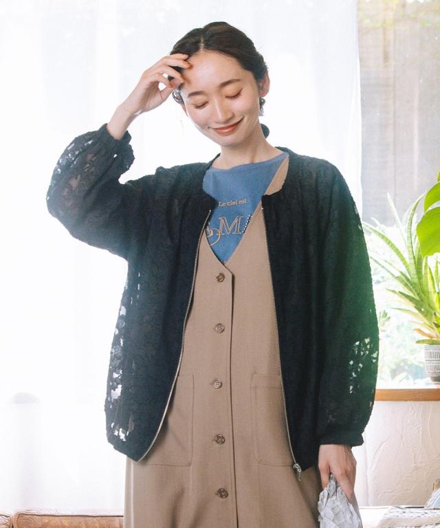 サブストリート（sab street）/【大きいサイズ】21号(6L〜) FONTLAB フラワージャガードシアーブルゾン