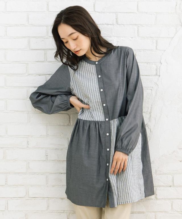 サブストリート（sab street）/【大きいサイズ】15号(3L) パッチワークストライプチュニック