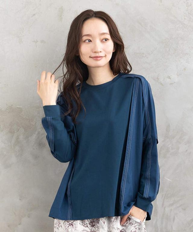 サブストリート（sab street）/【大きいサイズ】21号(6L〜) FONTLAB 布帛コンビ配色ステッチカットソー