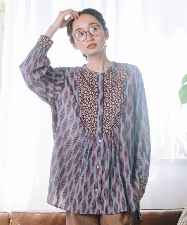 サブストリート（sab street）/【大きいサイズ】15号(3L) INDESIGN MIXプリントバンドカラーブラウス