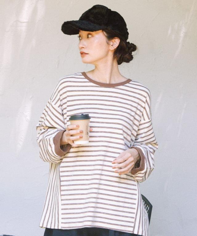 サブストリート（sab street）/【大きいサイズ】21号(6L〜) FONTLAB サイドスイッチボーダーカットソー