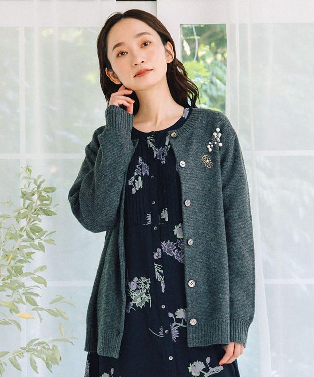 サブストリート（sab street）/【大きいサイズ】(ロジーク) [30th]ビジューブローチライクニットカーディガン