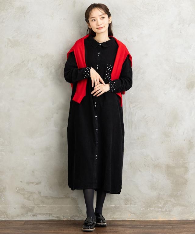 サブストリート（sab street）/【大きいサイズ】21号(6L〜) INDESIGN ドットポケットコーデュロイシャツワンピース