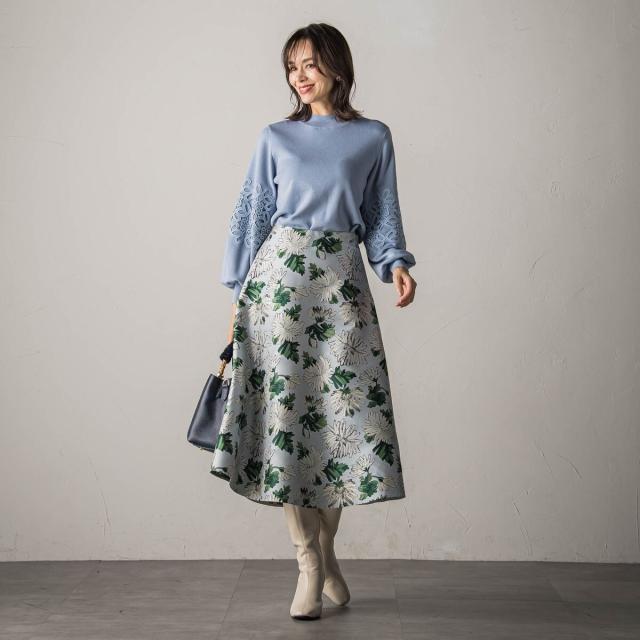 ビアッジョブルー（Viaggio blu）/マルチフラワージャガードAラインスカート