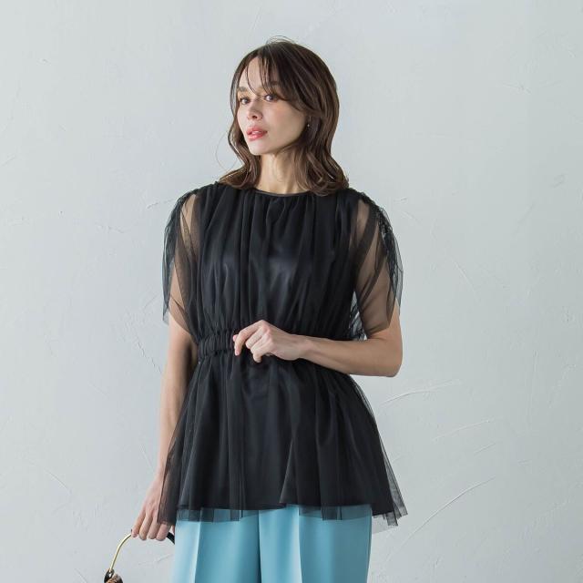 ビアッジョブルー（Viaggio blu）/チュールギャザーブラウス≪洗濯機で洗える≫