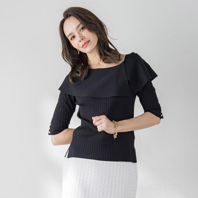 ビアッジョブルー（Viaggio blu）/オフショルダーリブニット≪手洗い可能≫