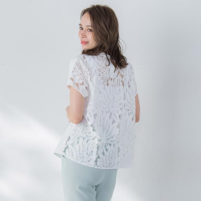 ビアッジョブルー（Viaggio blu）/バックフラワーレースカットソー≪手洗い可能≫