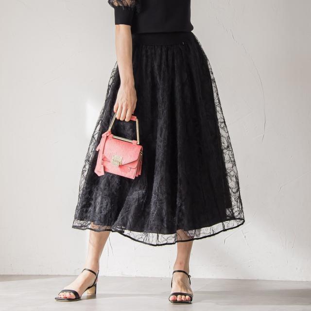 ビアッジョブルー（Viaggio blu）/フェザーフラワースカート≪洗濯機で洗える≫