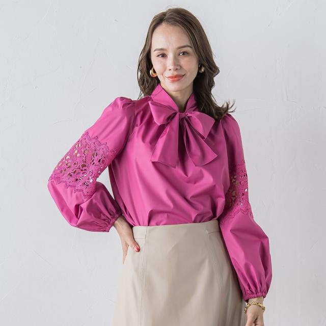 ビアッジョブルー（Viaggio blu）/袖レースブラウス≪洗濯機で洗える≫