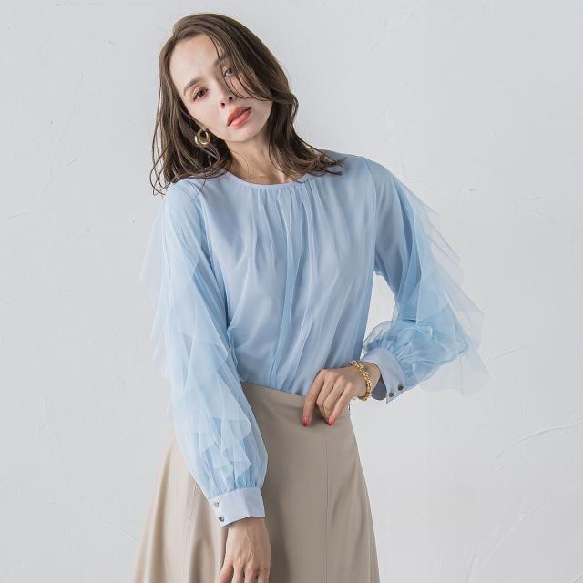 ビアッジョブルー（Viaggio blu）/チュールレイヤードブラウス≪洗濯機で洗える≫