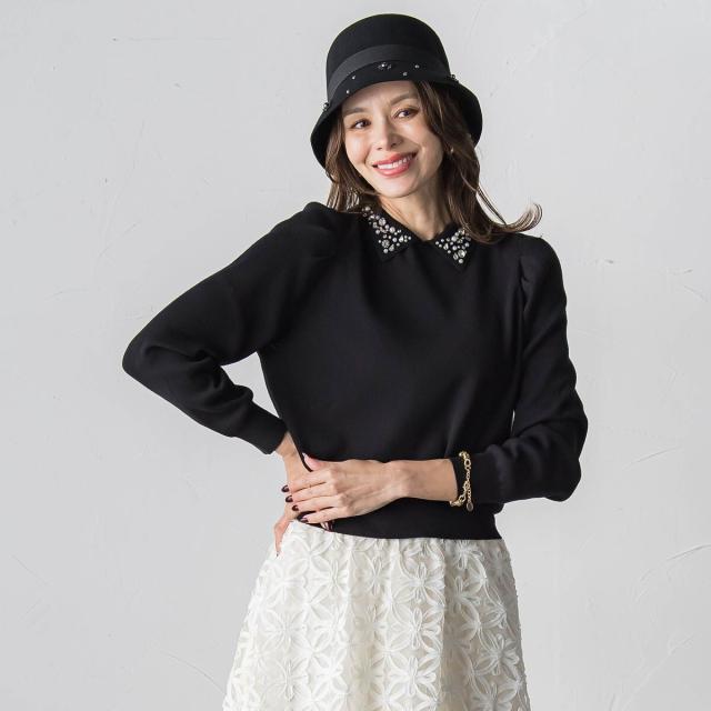 ビアッジョブルー（Viaggio blu）/襟ビジューニット≪手洗い可能≫