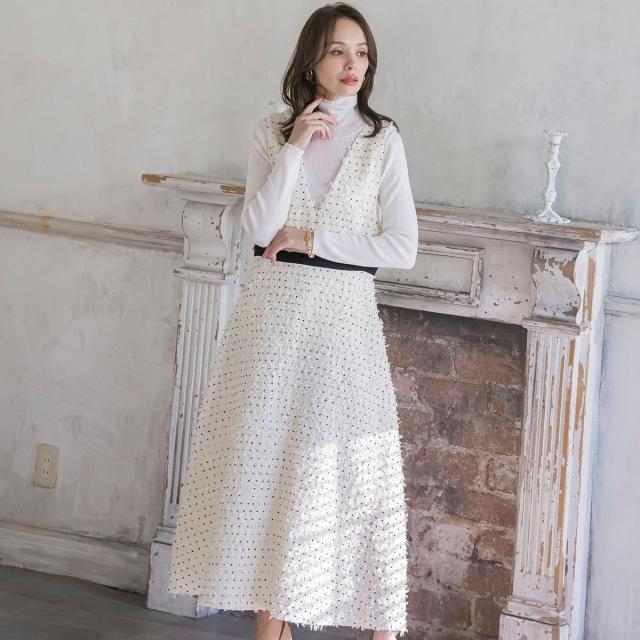 ビアッジョブルー（Viaggio blu）/リボンドットツイードワンピース