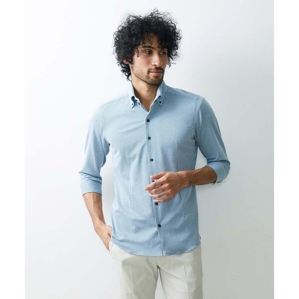 ミッシェルクランオム/《日本製》千鳥柄イージーケア七分シャツ