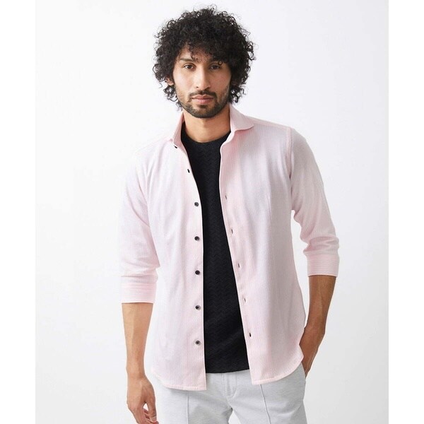 ミッシェルクランオム（MICHEL  HOMME）/《日本製》立体柄ストレッチラッセル七分袖シャツ