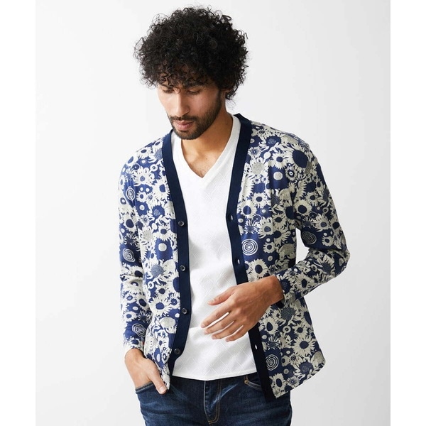 ミッシェルクランオム（MICHEL  HOMME）/《日本製》フラワー柄プリントカーディガン