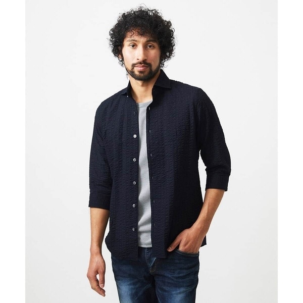 ミッシェルクランオム（MICHEL  HOMME）/リップルストライプ七分袖シャツ