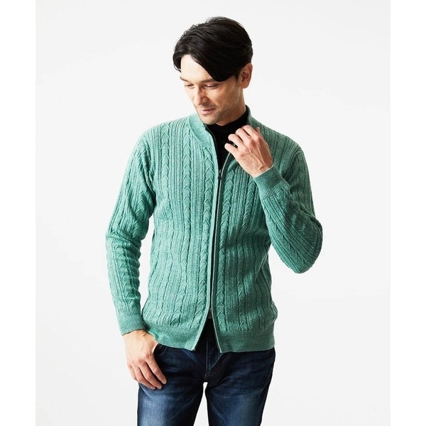 ミッシェルクランオム（MICHEL  HOMME）/編み込みスタンドカラーニットブルゾン