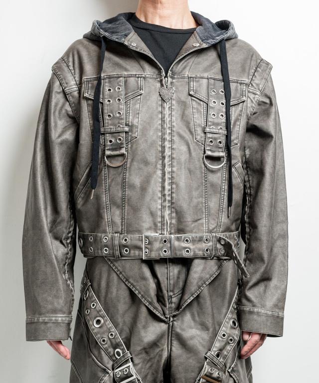 バックステージパス（backstagepass）/RESISTANCE(レジスタンス)2WAY フード レザータッチ/デニム ブルゾン【セットアップ対