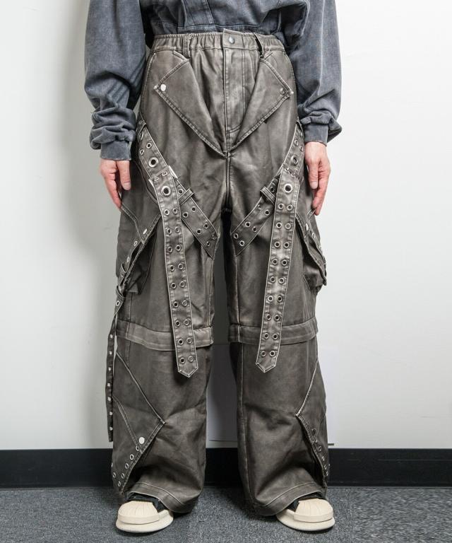 バックステージパス（backstagepass）/CHRIS C(クリス C)2WAY ベルト レザータッチ/デニム ワイドカーゴパンツ【セットアップ
