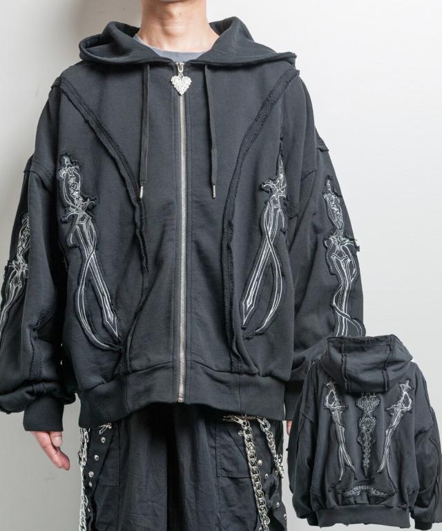 バックステージパス（backstagepass）/TRIPLE DAGGER HOODIE(トリプル ダガー フーディー)ビッグシルエット ジップアッ