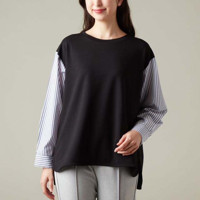 ラ・クープ（LACOUPE）/カット×袖ストライプ切替カットソー 　ドッキングブラウス