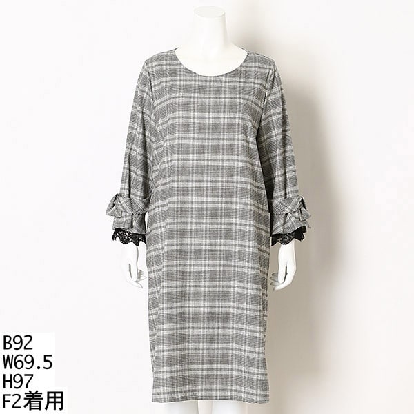 ラ・クープ（LACOUPE）/【大きいサイズ】チェック袖スカラップワンピース