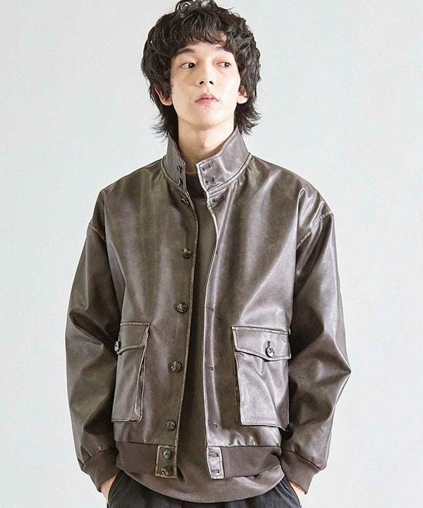 ユニオンステーション（UNION STATION）/ビーガンレザースタンドブルゾン