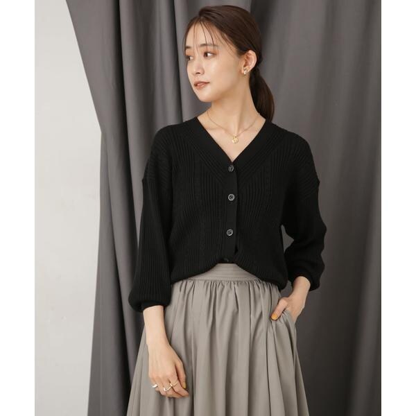 ナノユニバース（NANO universe）/毛玉レスニットリブケーブルカーディガン