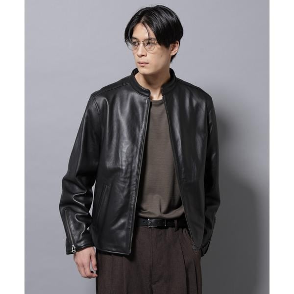 ナノユニバース（NANO universe）/バンドカラーレザーシングルライダースジャケット