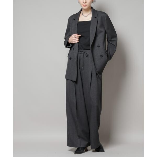 ナノユニバース（NANO universe）/ストレッチサージチェックピンタックイージーワイドパンツ(セットアップ